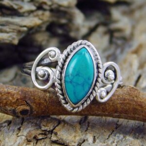 WANGYUSHENG Vintage Women's Silver Ring Marquise Cut Bohemia Turquoise Jewelry ，Chic Hand Made Jewelry Ring Wedding Ring Size 6-10 (US size 9)