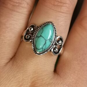 WANGYUSHENG Vintage Women's Silver Ring Marquise Cut Bohemia Turquoise Jewelry ，Chic Hand Made Jewelry Ring Wedding Ring Size 6-10 (US size 9)