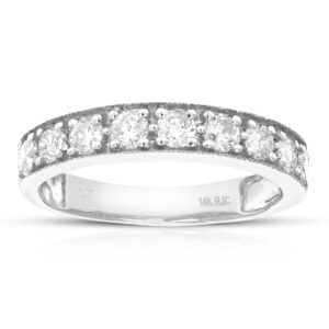 vir jewels 1 cttw diamond wedding band for women, milgrain diamond wedding band in 14k white gold prong set, size 9.5