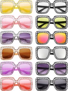 frienda crystal oversized sunglasses square diamond sunglasses rhinestone frame sunglasses for women (chic colors,12 pairs)