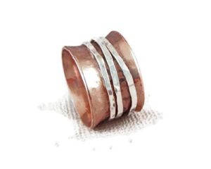 glitter box exports 925 sterling copper & silver spinner fidget ring for women high polish silver point ring (6.50)