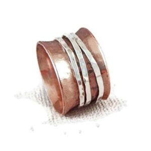 Glitter Box Exports 925 Sterling Copper & Silver Spinner Fidget ring For Women High Polish Silver Point Ring (7.50)