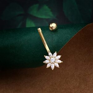 COCHARM 14K Solid Gold Belly Button Rings Gold 14K Real Gold Flower Belly Rings Yellow Gold Petal Navel Rings for Women 14K Gold Cute Belly Piercing Jewelry