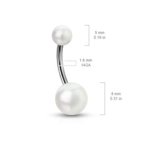 14G 316L Stainless Steel Imitation Pearl Navel Belly Button Ring (White)