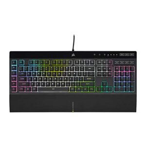 corsair k55 rgb pro xt - dynamic per-key rgb backlighting - six macro keys with elgato stream deck software integration-ip42 dust and spill-resistant-detachable palm rest-media and volume keys-black