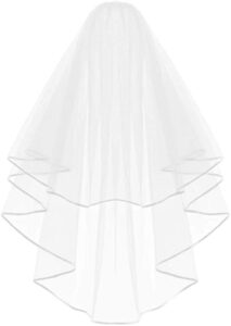 metemei white double ribbon edge center cascade bridal wedding veil with metal comb (white)