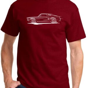 1967 1968 Ford Mustang Fastback Redline Design Print Tshirt Large Maroon