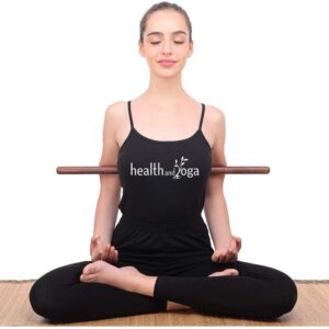 healthandyoga™ stretchnheal multi-use wooden yoga stick - portable posture corrector pole, stretch and mobility stick,physical workout exercise dowel (regular - 26")