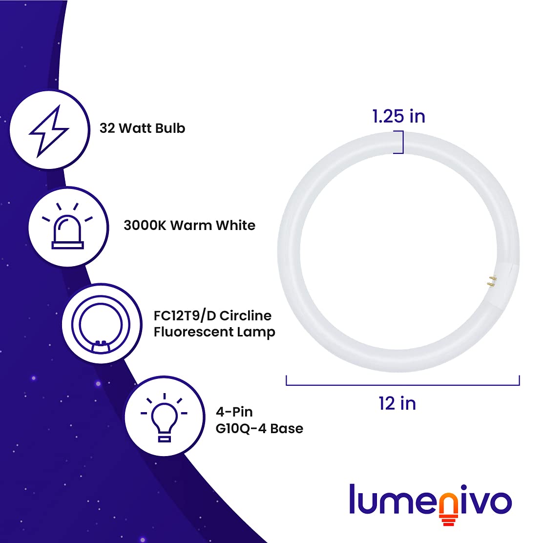 lumenivo FC12T9 32W Light Bulb Replacement 12 Inch, T9 Circline Fluorescent Bulb - 4-Pin G10Q-4 Base - Great for Ceiling Fixtures, Garage Lights and Many Applications - 3000K Warm White - 1 Pack