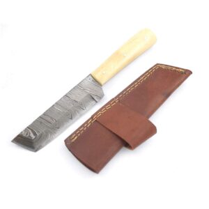 wild turkey handmade damascus collection fixed blade hunting knife w/leather sheath (1833b)