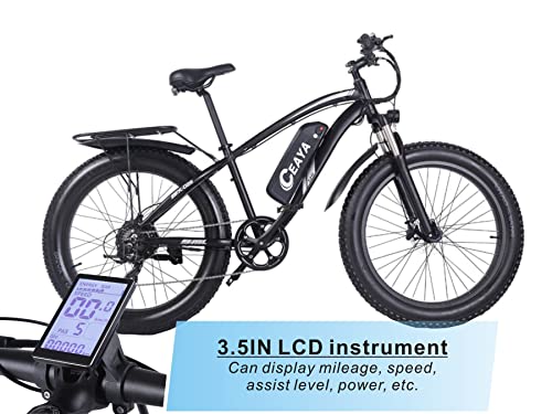 CEAYA Electric Bike Adults,1000W 48V 17Ah Battery 26'' Fat tire Electric Bicycle,7-Speed,Up to 40 Miles,Snow Beach Mountain E Bike