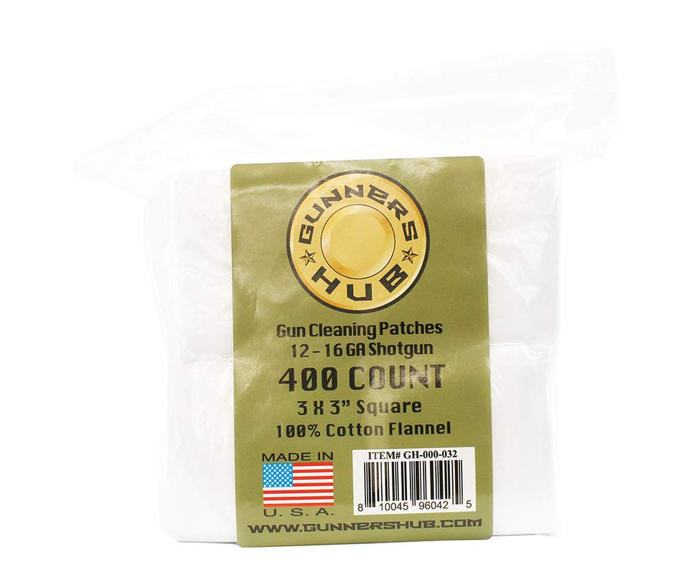 Gunners Hub Cotton Gun Cleaning Patches 12/16/20 GA Shotgun 400 Count