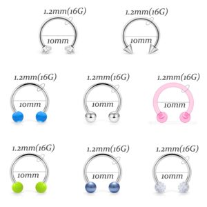 Vsnnsns 16G Surgical Steel Horseshoe Nose Septum Rings Piercing Jewelry Cartilage Helix Tragus Earring Studs Hoop Lip Horseshoe Ring Piercing Jewelry Retainer for Women Men 10mm 40pcs