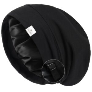 yanibest slouchy beanie hat satin lined sleep cap satin bonnet chemo headwear caps for women and men pure black