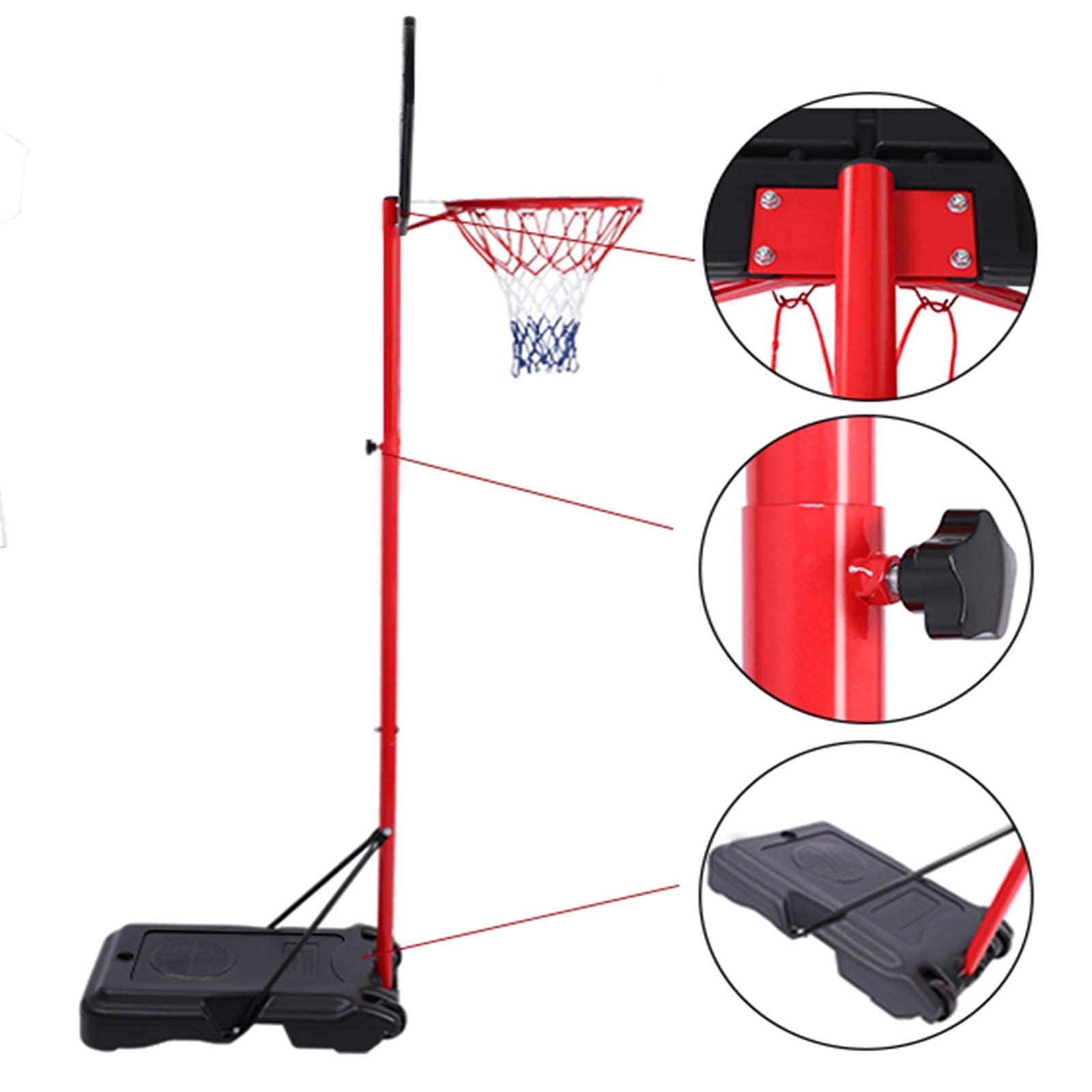 Movable Portable Basketball Hoop Mini Basketball Hoop System for Youth, Height Adjustable(5.25-7.4 ft) Basketball Hoop Indoor Outdoor Basketball Hoop,Gift for Youth Black/Red