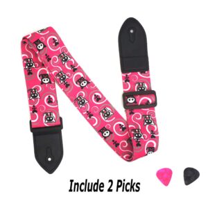 C/R Guitar Strap, Acoustic Guitar Strap Electric Guitar Straps with Leather Ends (Pink Skeleton)