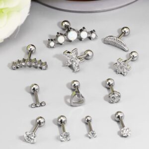 Vsnnsns 16G Cartilage Earrings Tragus Earrings for Women Silver Stainless Steel Forward Helix Earrings Stud Lip Rings Labret Monroe Medusa Barbells Studs Body Piercing Jewelry for Women Men