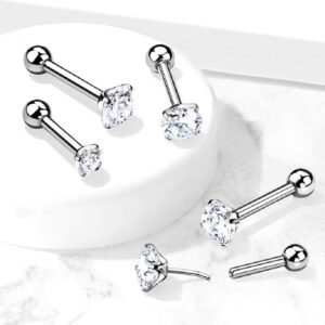 Pierced Owl 16-18G Implant Grade Titanium Threadless Push-in CZ Crystal Cartilage Helix Tragus Conch Ear Lobe Barbell Stud (18G / 6mm Length / 4mm Ball Size)