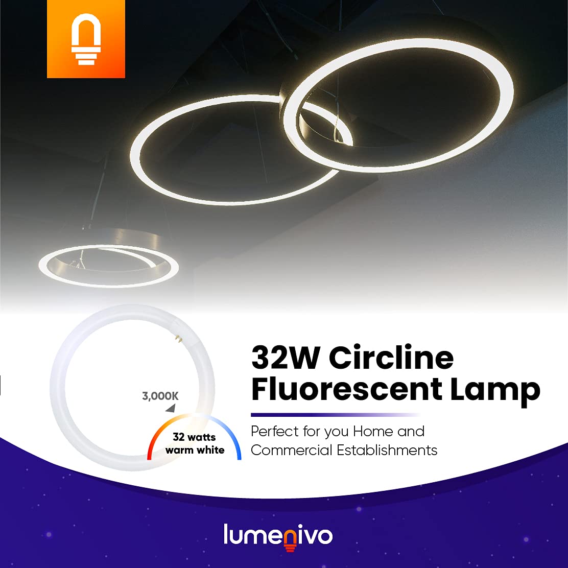 lumenivo FC12T9 32W Light Bulb Replacement 12 Inch, T9 Circline Fluorescent Bulb - 4-Pin G10Q-4 Base - Great for Ceiling Fixtures, Garage Lights and Many Applications - 3000K Warm White - 1 Pack