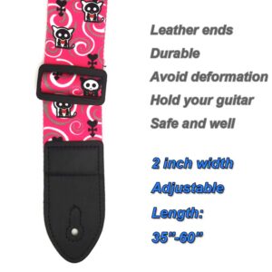 C/R Guitar Strap, Acoustic Guitar Strap Electric Guitar Straps with Leather Ends (Pink Skeleton)