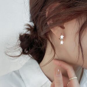 SLUYNZ 925 Sterling Silver Star Hoop Earrings for Women Cute Stars Huggie Earrings Small Hoop Earrings (A-Silver)