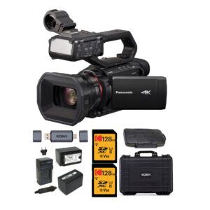 panasonic hc-x2000 4k pro camcorder (black) with (2) 128gb 300mb/s sd cards, 2 spare batteries and charger kit, koah weatherproof case, koah pro type-c sd reader and storage case bundle (7 items)