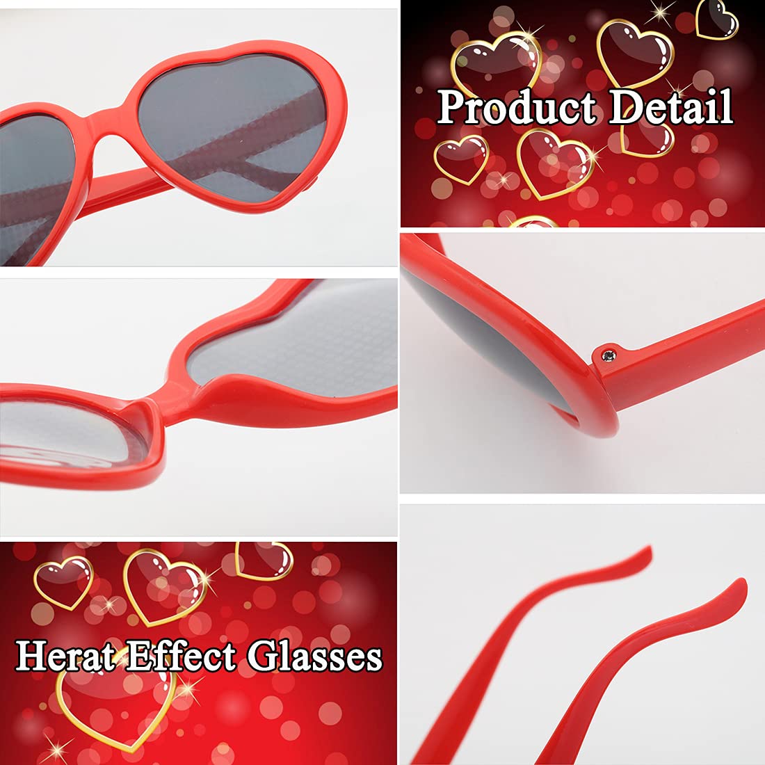 Dollger Heart Sunglasses Heart Effect Diffraction Glasses Festival Accessories Party Rave Lights Glasses Love Gift UV400 Protection