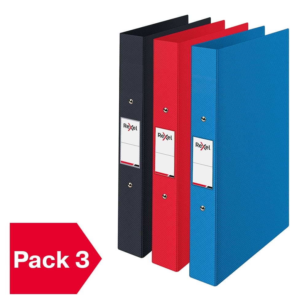 Rexel Choices Ring Binder Pack 3 , A4, 25mm (Black, red, Blue)