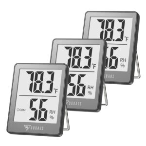 doqaus indoor thermometer [3 packs], mini digital hygrometer room thermometer, humidity meters, accurate temperature humidity monitor gauge for house, office, greenhouse, home grey (2.3x1.8inch)