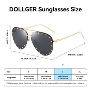 Dollger Studded Sunglasses for Women Fashion Rivet Sunglasses Metal Frame Studded Aviators UV 400 70s 80s Designer Oversized Square Glasses