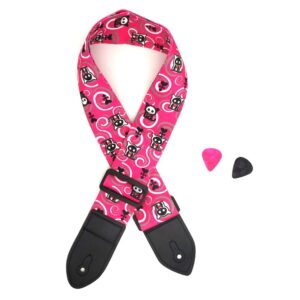 c/r guitar strap, acoustic guitar strap electric guitar straps with leather ends (pink skeleton)