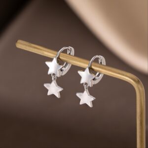 SLUYNZ 925 Sterling Silver Star Hoop Earrings for Women Cute Stars Huggie Earrings Small Hoop Earrings (A-Silver)