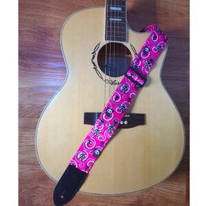 C/R Guitar Strap, Acoustic Guitar Strap Electric Guitar Straps with Leather Ends (Pink Skeleton)