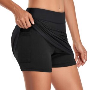 Kimmery Tennis Skirts for Women with Pockets Juniors Stretch Sports Athletic Skorts with Shorts Summer Outdoor Badminton Pickleball Bowling Active-wear Black XL