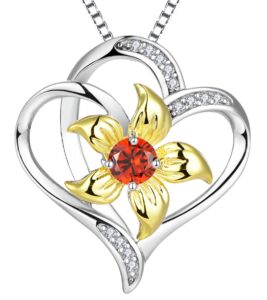 yl women's heart necklace sterling silver lily flower love pendant 18k white gold created garnet jewelry