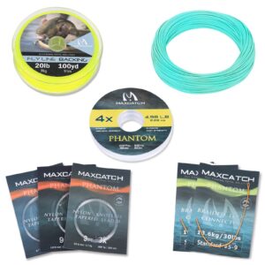 maxcatch fly fishing line (weight forward, floating) and fly line combo with backing leader and tippet (1f/2f/3f/4f/5f/6f/7f/8f/9f/10f) (line combo teal blue, wf3f 100ft)