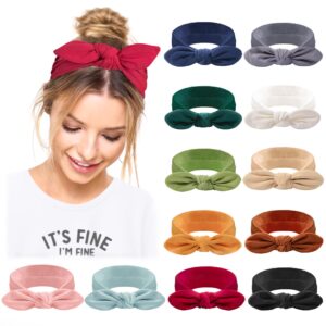 jesries headbands for women non slip hair bands with bows rabbit ears workout running sport sweat elastic hair wrap for girls hair accessories 12 pack