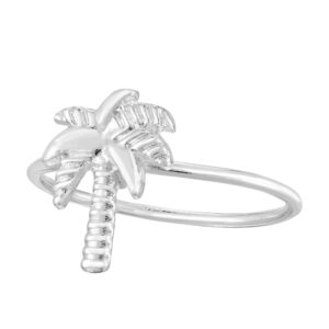 AeraVida Tropical Summer Coconut Palm Tree Charm .925 Sterling Silver Ring (7) | Minimalist Silver Tree Ring for Women | Fashion Jewelry