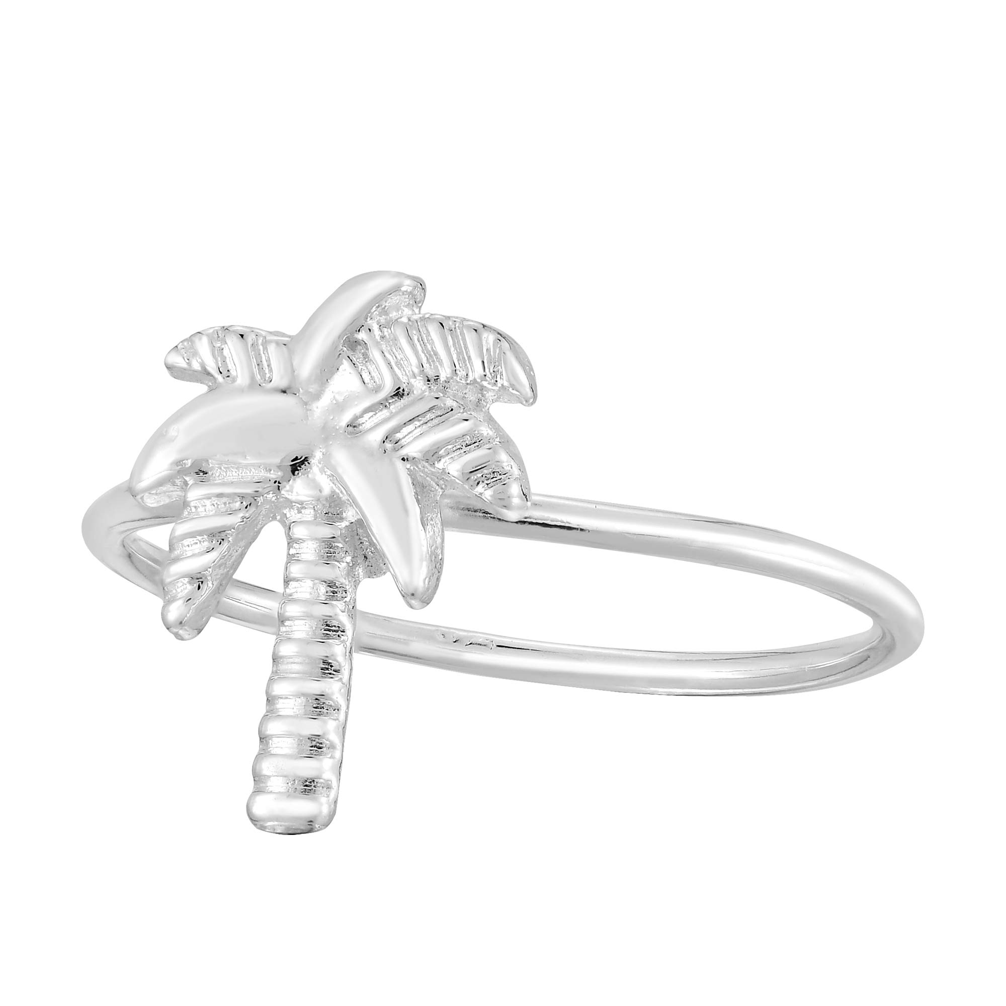 AeraVida Tropical Summer Coconut Palm Tree Charm .925 Sterling Silver Ring (7) | Minimalist Silver Tree Ring for Women | Fashion Jewelry