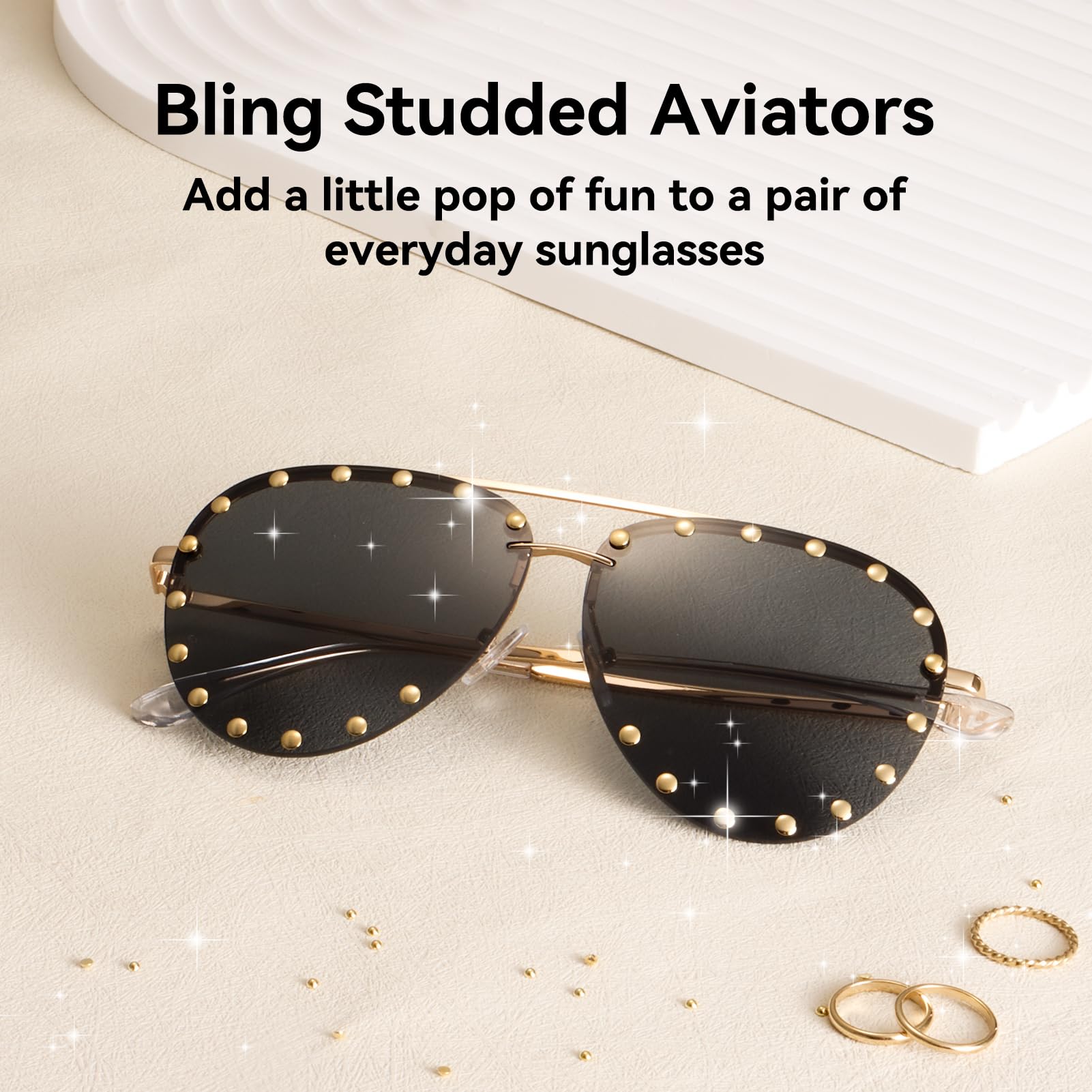 Dollger Studded Sunglasses for Women Fashion Rivet Sunglasses Metal Frame Studded Aviators UV 400 70s 80s Designer Oversized Square Glasses