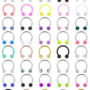 Vsnnsns 16G Surgical Steel Horseshoe Nose Septum Rings Piercing Jewelry Cartilage Helix Tragus Earring Studs Hoop Lip Horseshoe Ring Piercing Jewelry Retainer for Women Men 10mm 40pcs