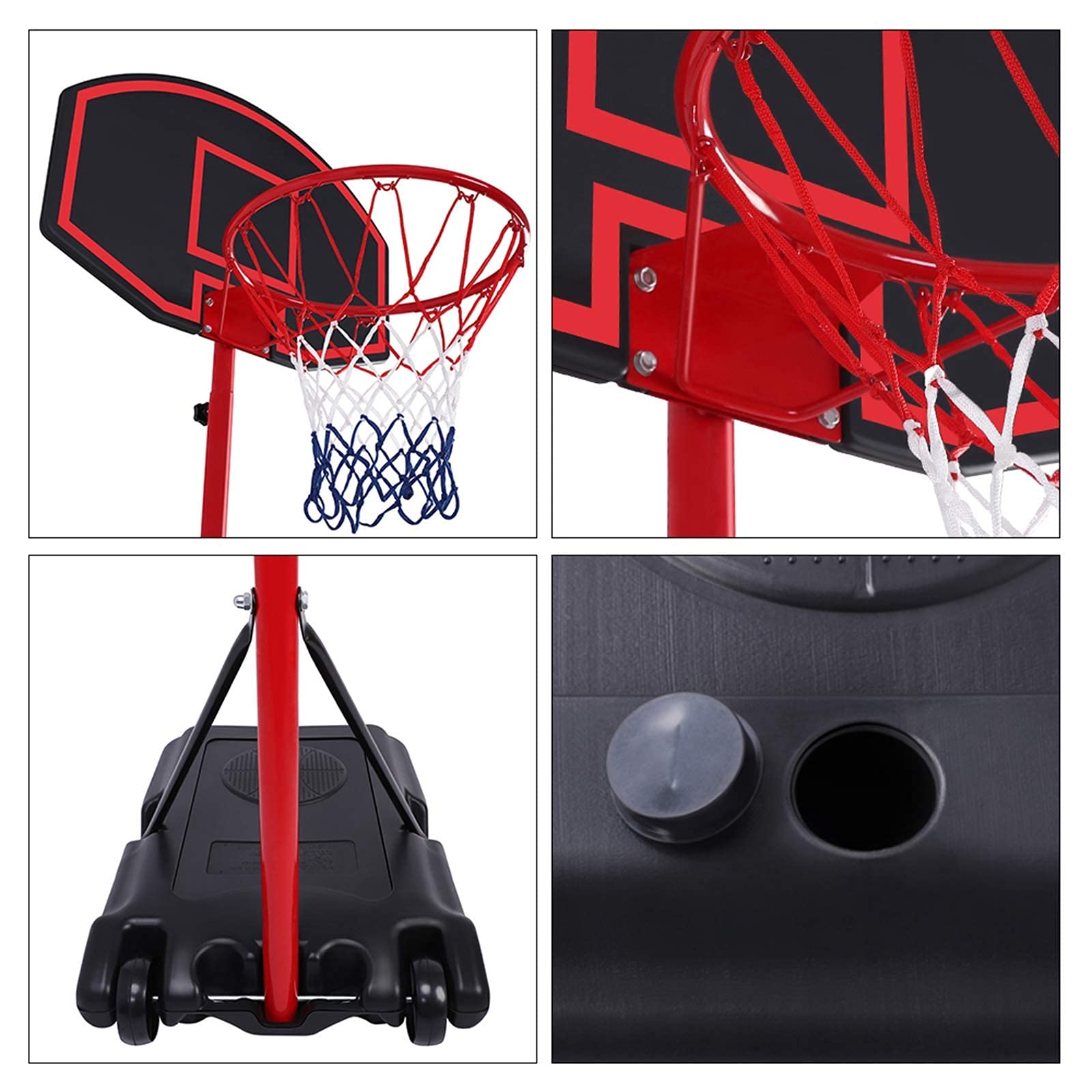 Movable Portable Basketball Hoop Mini Basketball Hoop System for Youth, Height Adjustable(5.25-7.4 ft) Basketball Hoop Indoor Outdoor Basketball Hoop,Gift for Youth Black/Red