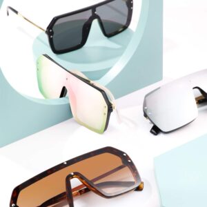 Weewooday 4 Pairs Siamese Sunglasses Mirror Flat Top Sunglasses Oversized Stylish Classic Rimless Sunglasses Eyewear for Women Men