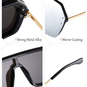 Weewooday 4 Pairs Siamese Sunglasses Mirror Flat Top Sunglasses Oversized Stylish Classic Rimless Sunglasses Eyewear for Women Men