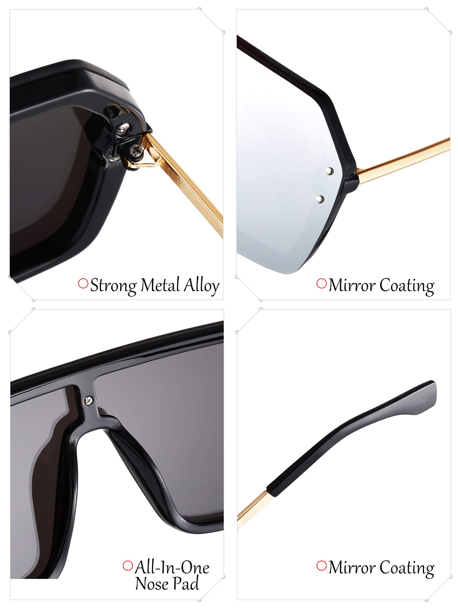 Weewooday 4 Pairs Siamese Sunglasses Mirror Flat Top Sunglasses Oversized Stylish Classic Rimless Sunglasses Eyewear for Women Men