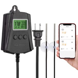 inkbird wifi heat mat reptile thermostat controller temperature controller with 2 probes and 2 outlets, ipt-2ch reptiles heat mat thermostat (max 250w per outlet)