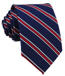 men's classic navy blue red white striped jacquard silk ties cool party self neckties