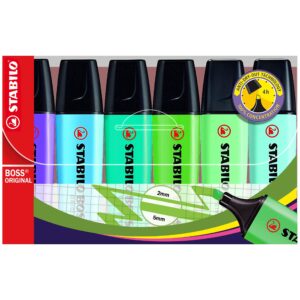 stabilo highlighter boss original & pastel - wallet of 6 - assorted colours