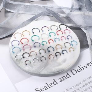 Drperfect 20G 36PCS 316L Stainless Steel Nose Ring Hoop Nose Piercing Jewelry for Women and Men Colored Hoop Nose Ring 6mm 8mm 10mm