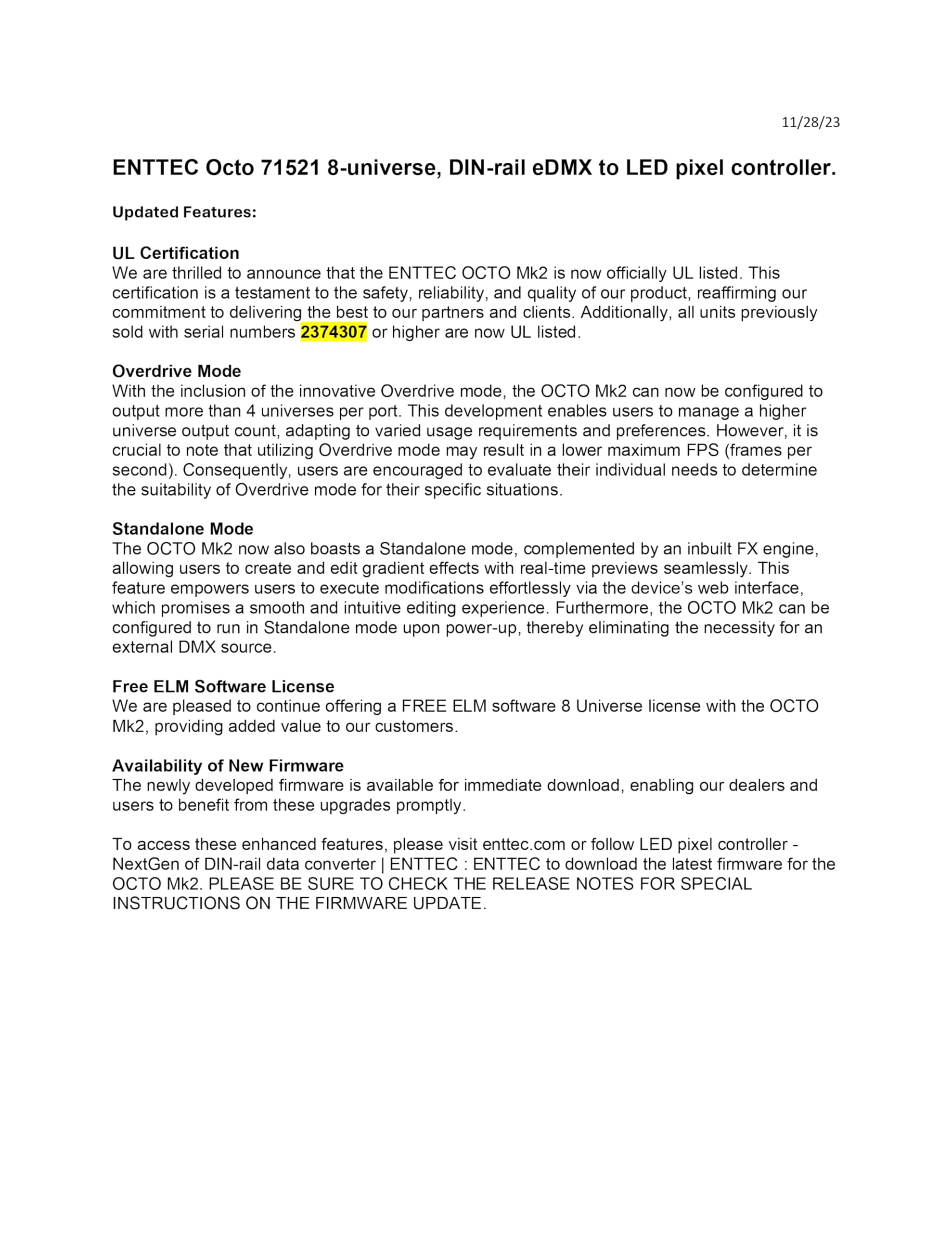 Enttec OCTO Mk2 71521 8 Universe DIN Rail EDMX to LED Pixel Converter & Controller - DMX Over Ethernet